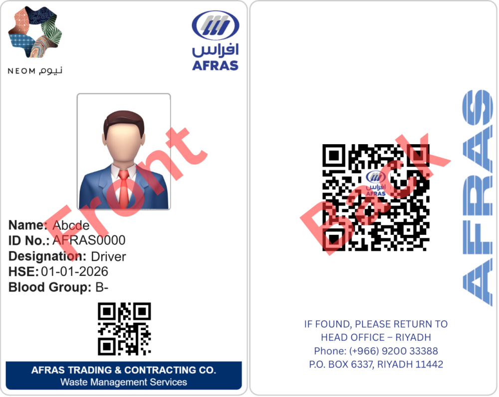 Employee Registration Card - Afras Environmental Services